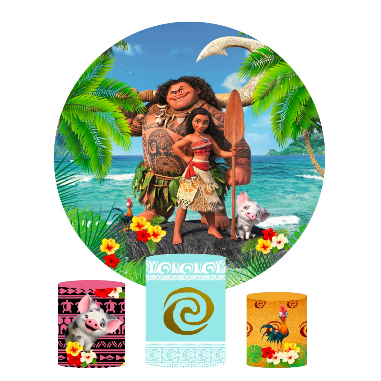 Moana theme birthday party decoration round circle backdrop cover plin ...