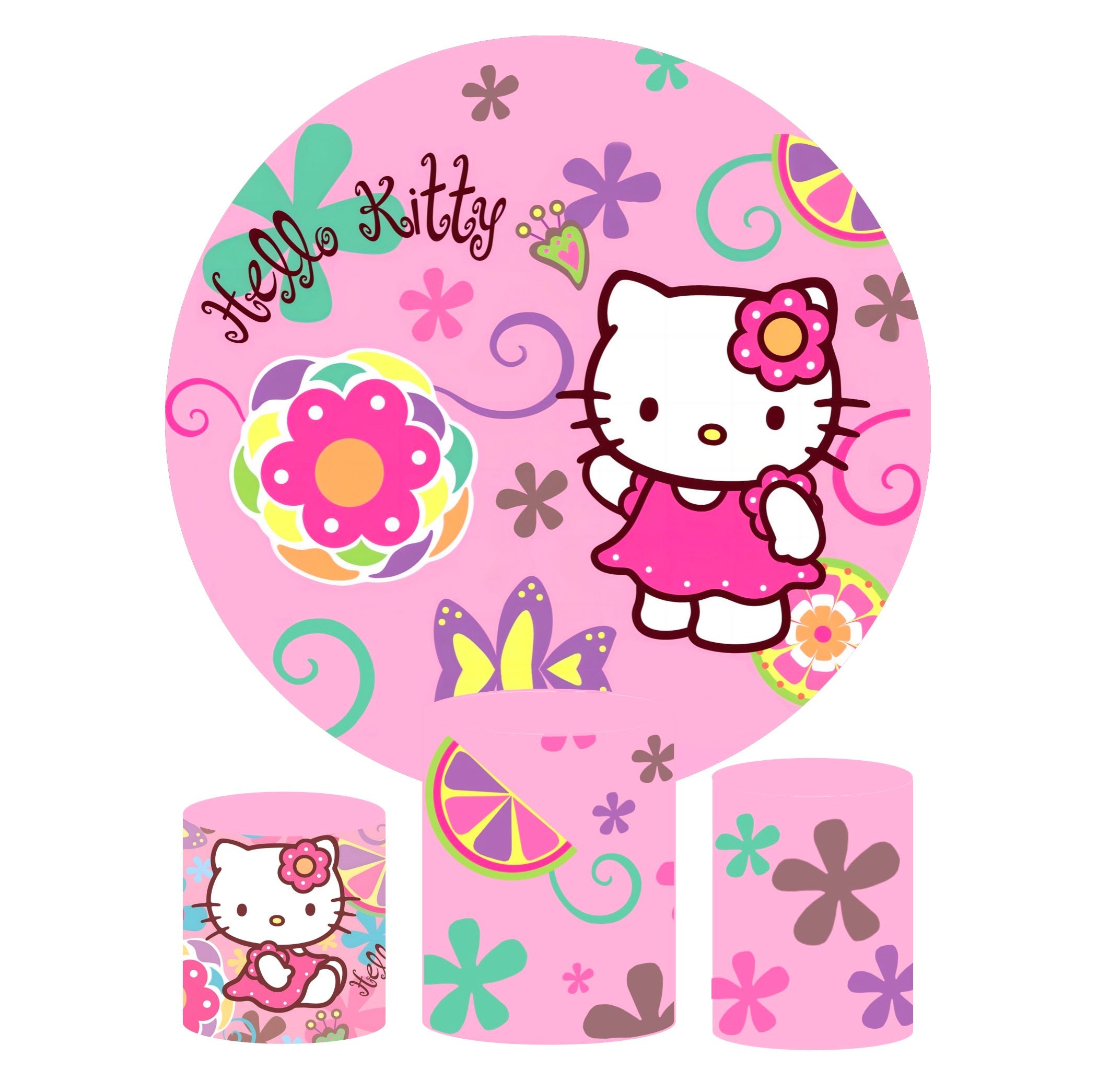 Hello kitty theme happy birthday party decoration round circle backdro ...